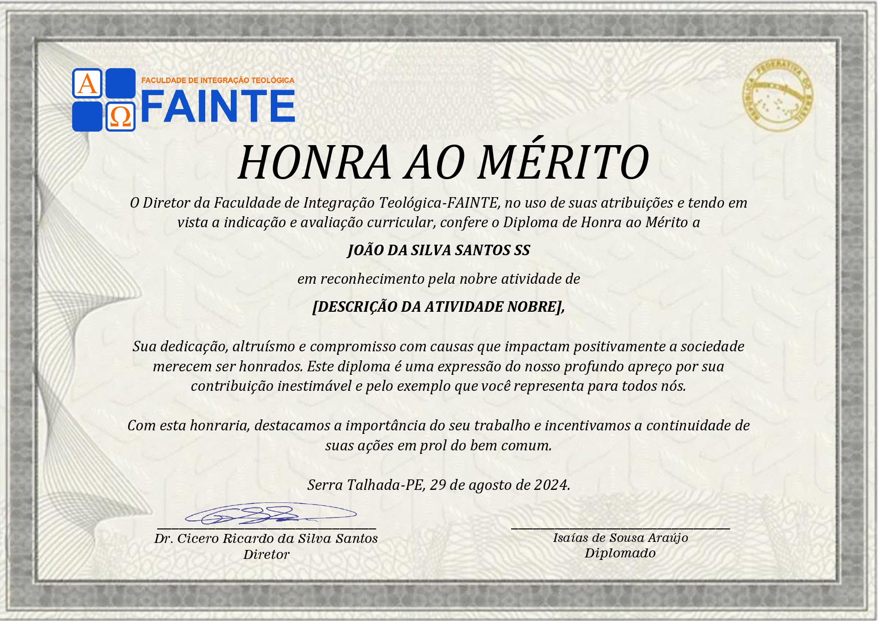 Honra ao Mérito - Faculdade FAINTE